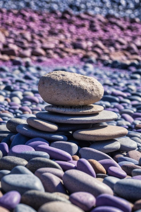 A Rock Atop a Rock Pile in a Field of Violet and Sapphire Pebbles ...