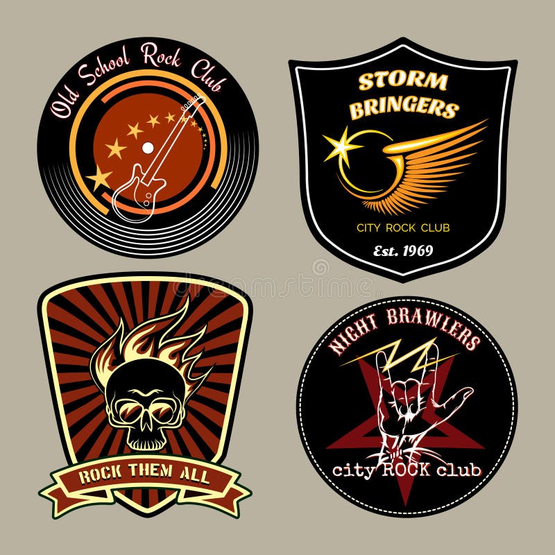 Rock badges stock vector. Illustration of flaming, band - 43386352