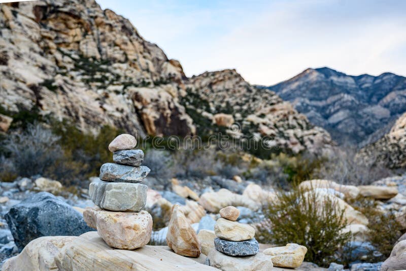 Rocks Balanced on Top of Each Other on Mountain Trail Stock Image ...