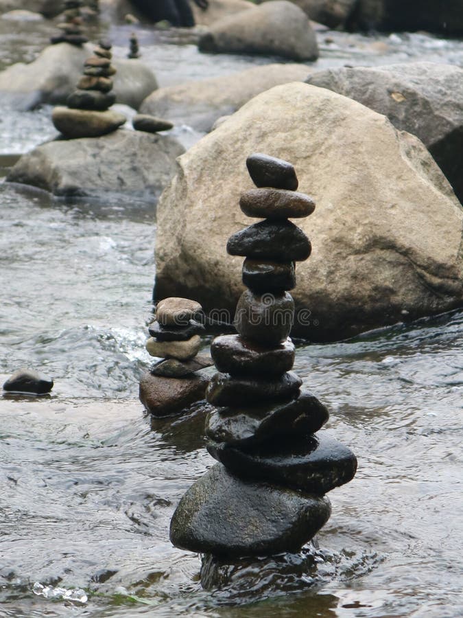 Rock Balancing on the River Stock Photo - Image of monument, coast ...