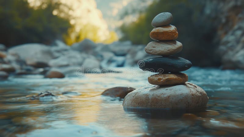 Rock Balancing on River, Stone Stacking, Balance and Wellness ...