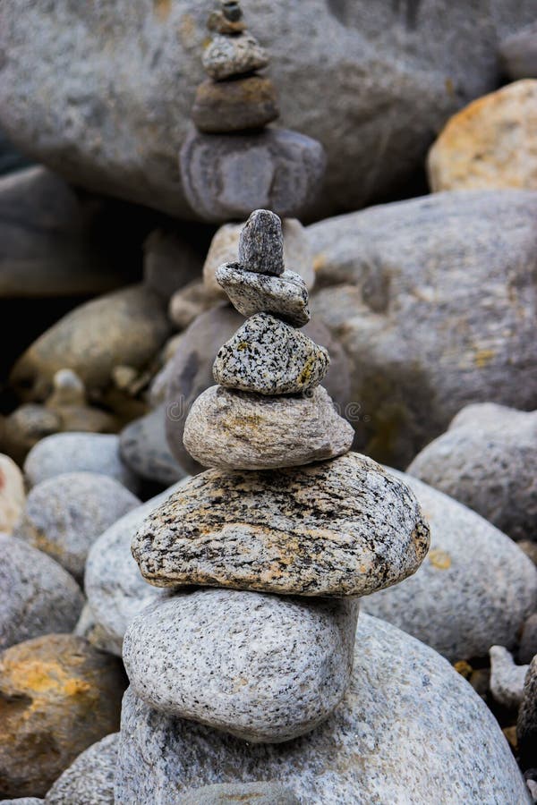 Rock Balancing Having Flowing River in the Background Stock Image ...