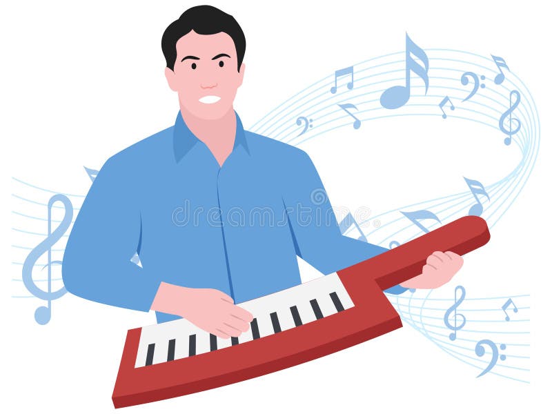 Boy playing keytar stock vector. Illustration of studio - 315452865