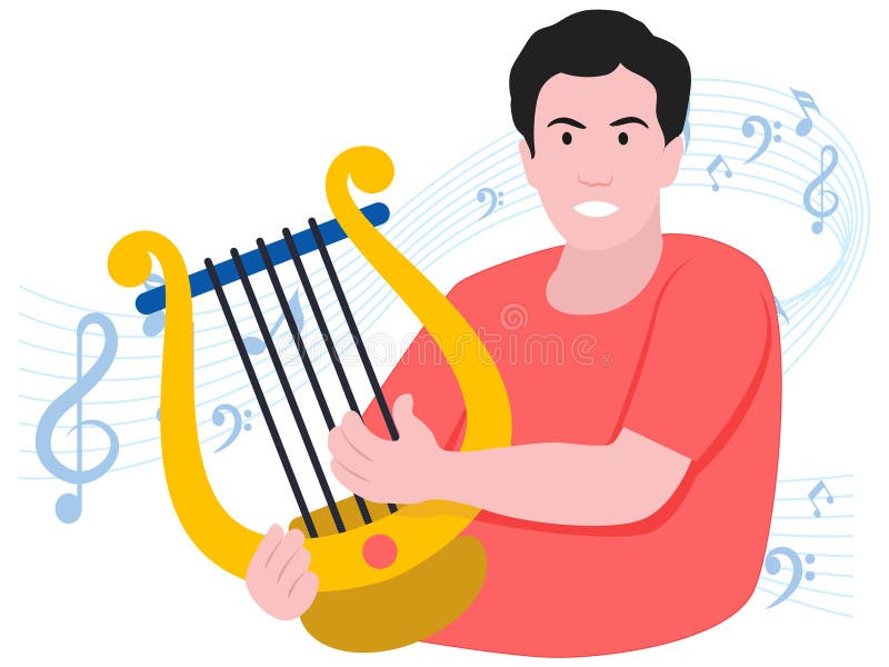 Boy playing Harp stock vector. Illustration of song - 315452868