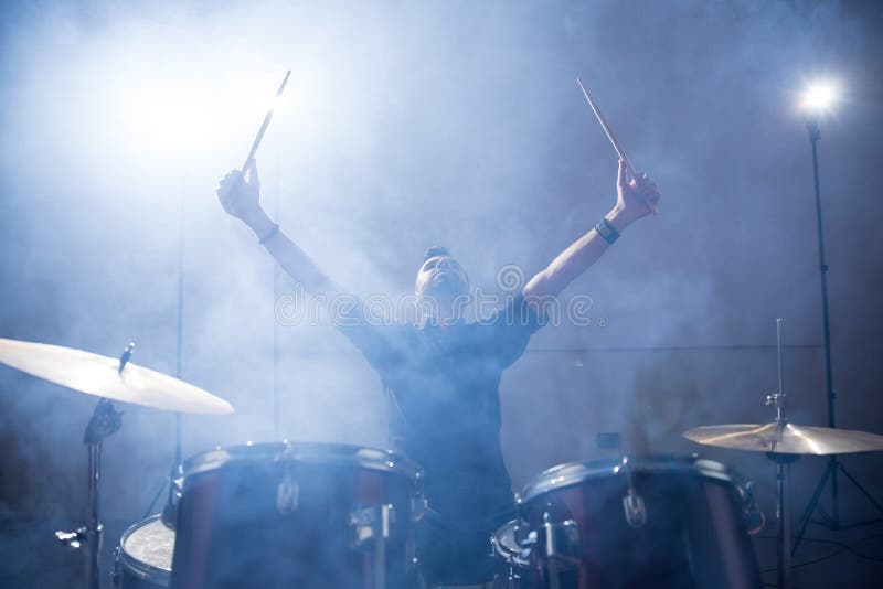 Rock band drummer on stage stock photo. Image of live - 117888970