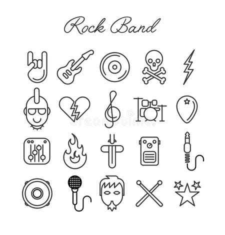 Rock Band Icon Set stock vector. Illustration of hand - 54679231