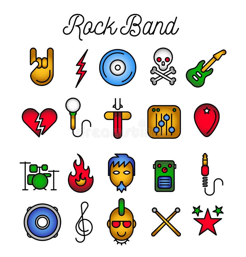 Cartoon Rock Music Band Icon Stock Vector - Illustration of contour ...