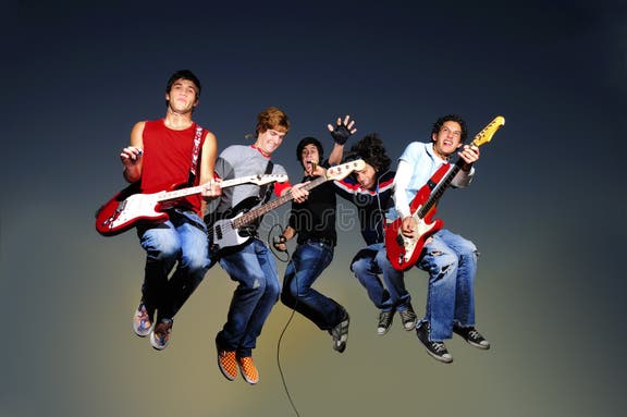 Rock band jumping stock image. Image of embrace, friendly - 4630443