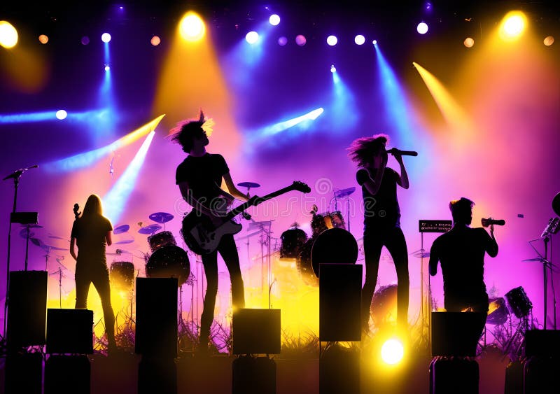 Rock Band Performs on Stage in the Spotlights, Generative AI ...