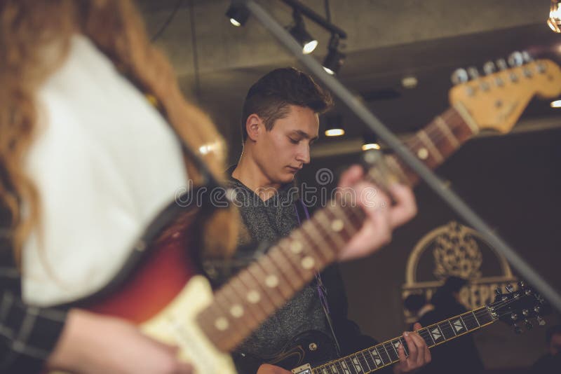 Rock band on a scene. editorial photography. Image of entertainment ...