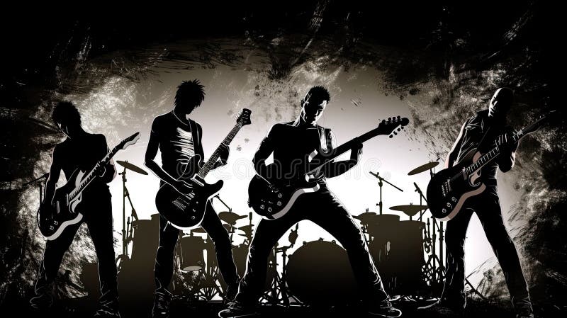 Rock Band on Stage. Ensemble, People with Guitars. Stock Illustration ...