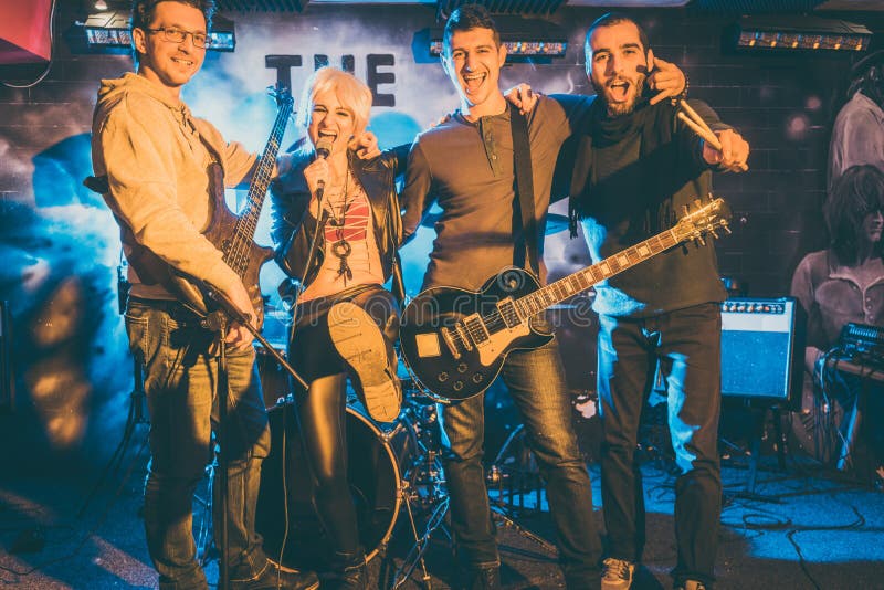 Rock Band on Stage after Successful Concert Stock Image - Image of ...