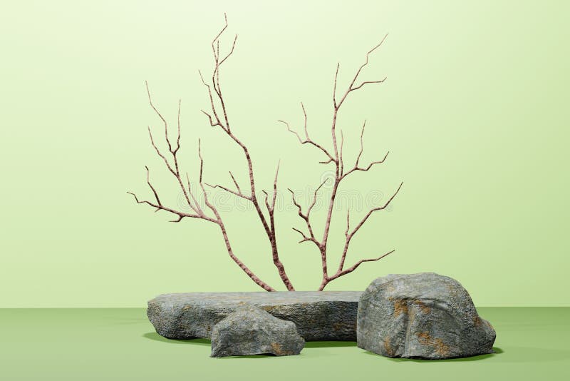 Rock Base 3D Green Stone Realistic Empty Display for Product Placement ...