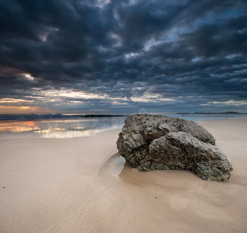 Rock on the Beach with Dramatic Sky on Square Form Stock Photo - Image ...