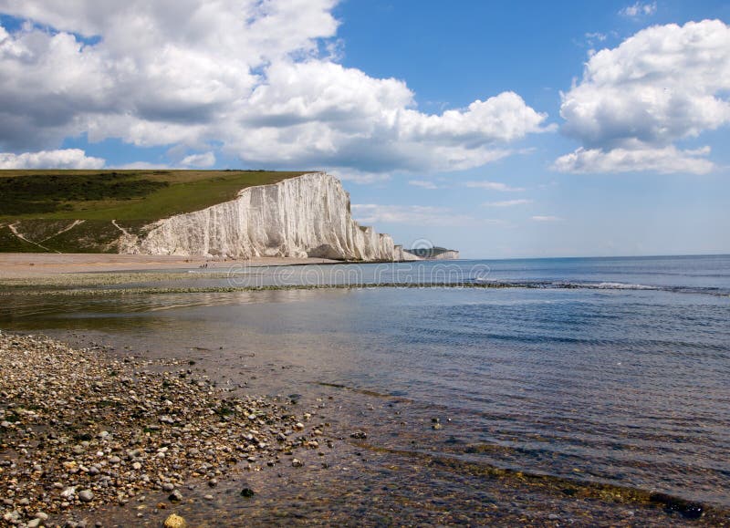 Rock Beach and Seven Sisters Cliff Stock Image - Image of relax ...