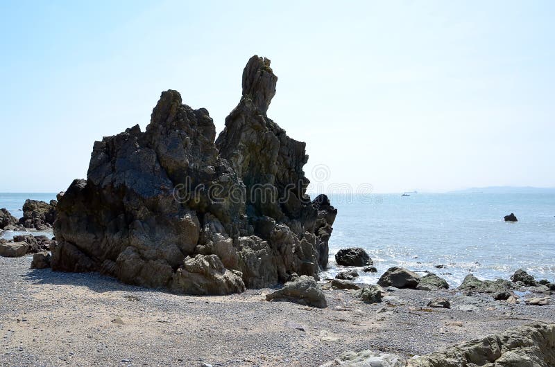 Rock Beach Shore of Ireland with One Big Rock Stock Photo - Image of ...