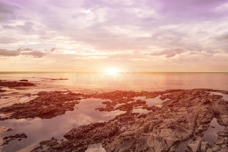 Rock on the Beach Sunset Seascapes Stock Photo - Image of wallpaper ...