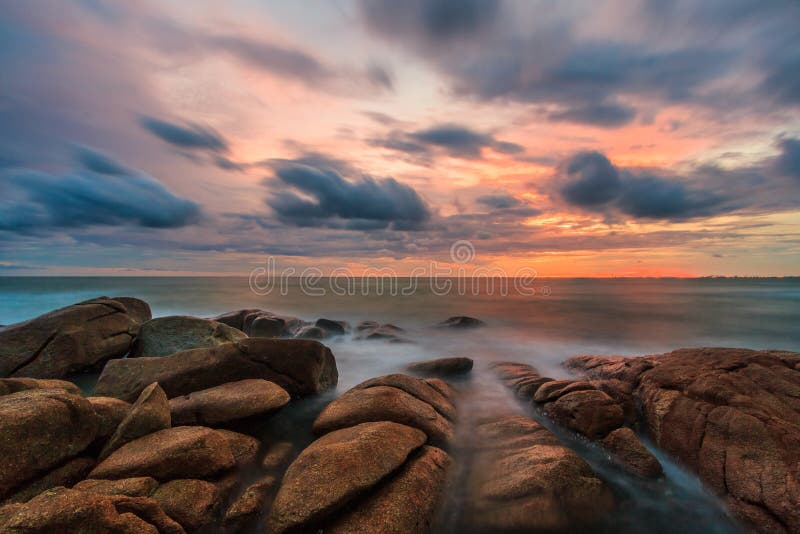 Rock on the Beach in the Sunset Stock Image - Image of rocks ...
