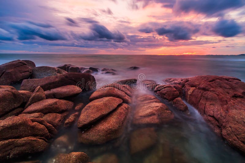 Rock on the Beach in the Sunset Stock Image - Image of geology ...