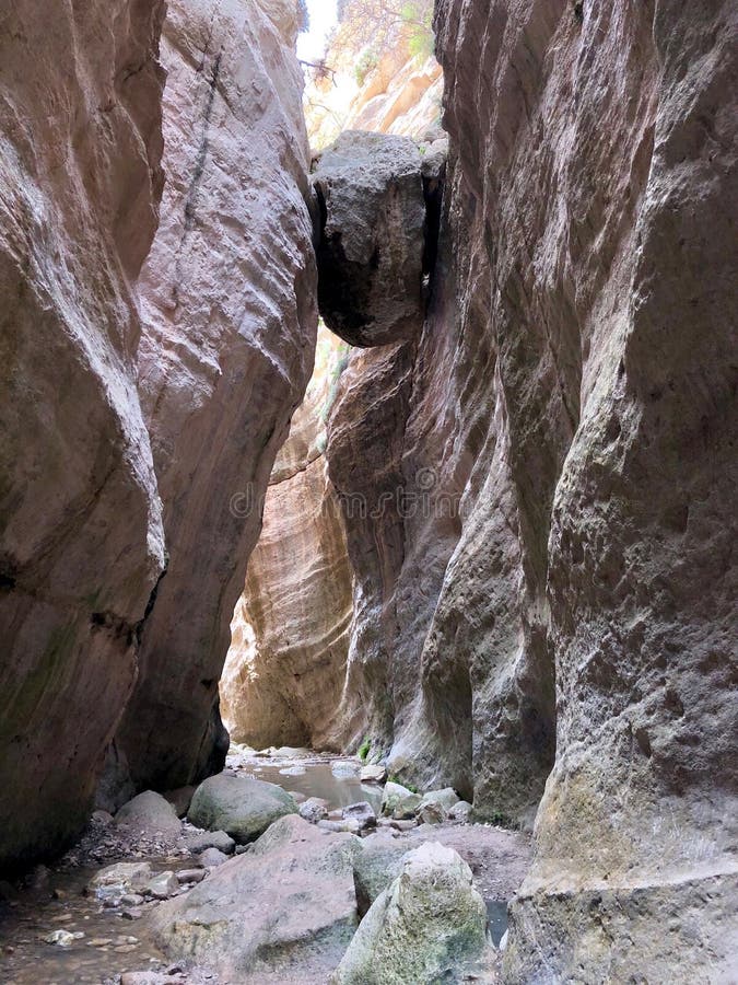 Suspended Boulder in a Canyon in Cyprus Stock Photo - Image of portrait ...