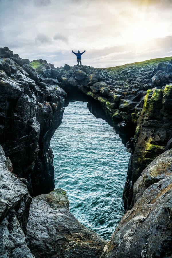 Rock Bridge Landscape in Arnarstapi, Iceland Stock Image - Image of ...