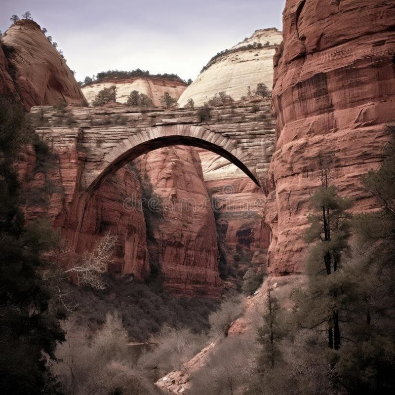 A Rock Bridge in the Mountains Stock Illustration - Illustration of ...