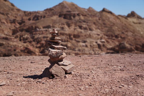 Rock Cairn in the Mountains, Selective Focus on Rocks. Background is ...