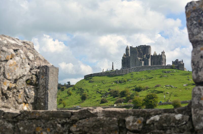 Rock of Cashel Castle with Fields Around it and Cloudy Sky Stock Image ...