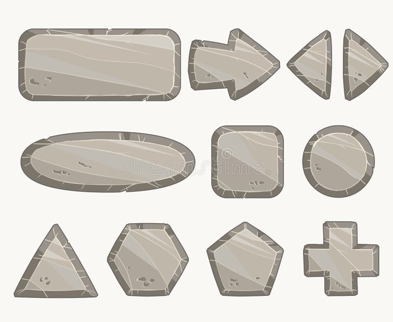Rock Circle Button, Stone Banner, Stony Frames and Buttons. Vector ...