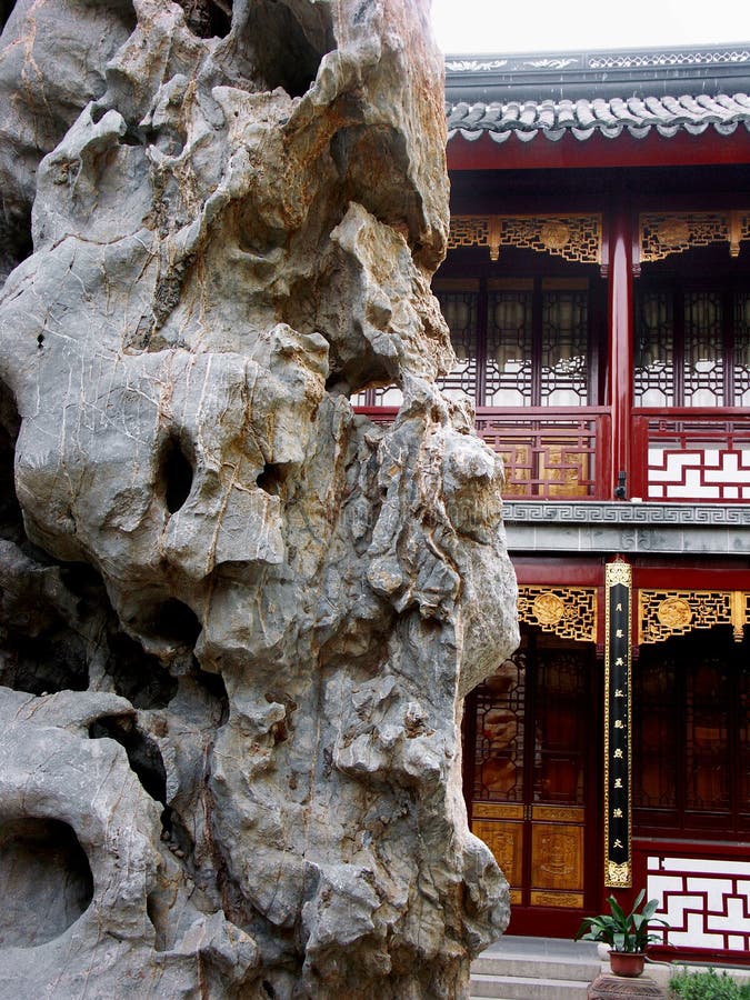 Rock and Classic Building in Chinese Garden Stock Image - Image of ...