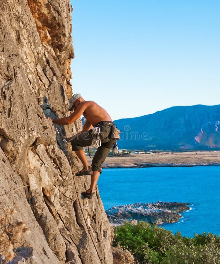 Young Female Rock Climber at Sunset Stock Image - Image of climber ...