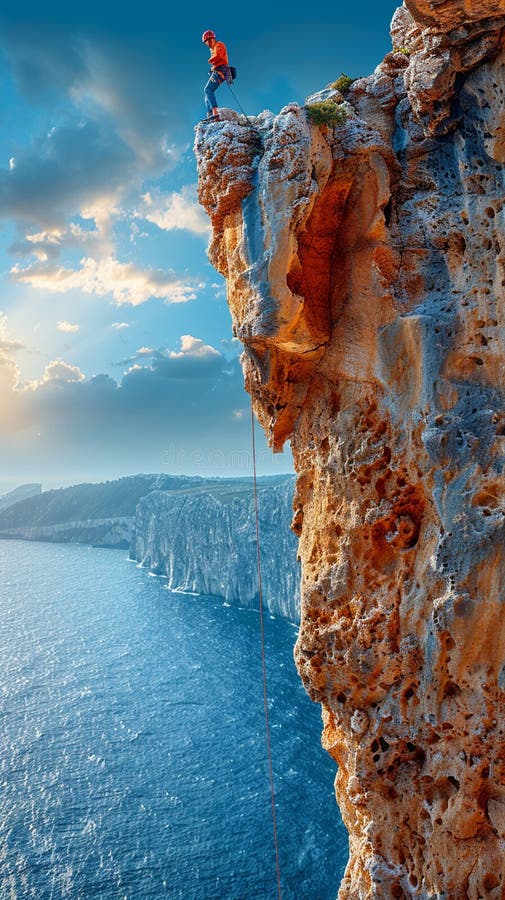 Rock Climber Ascending a Challenging Cliff Face Stock Photo - Image of ...