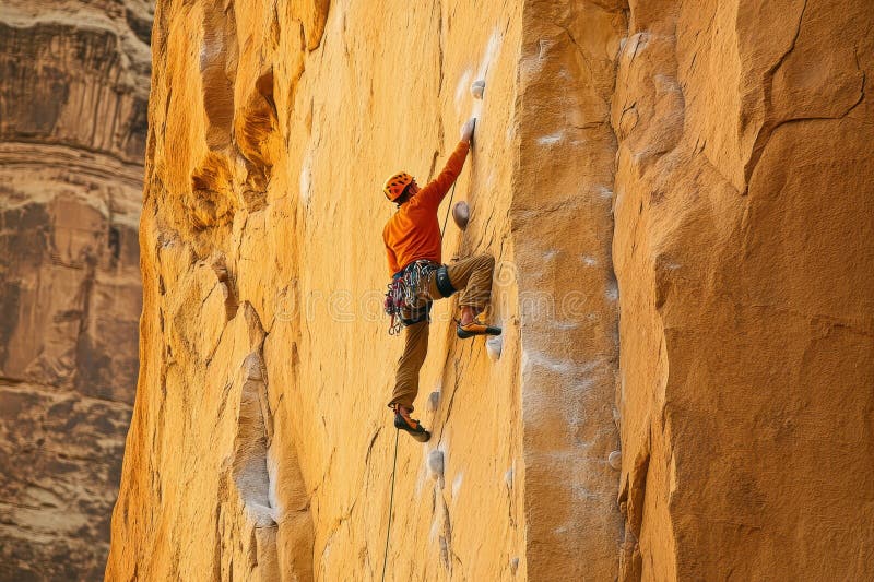 Rock Climber Ascending a Sandy Cliff Face Stock Illustration ...