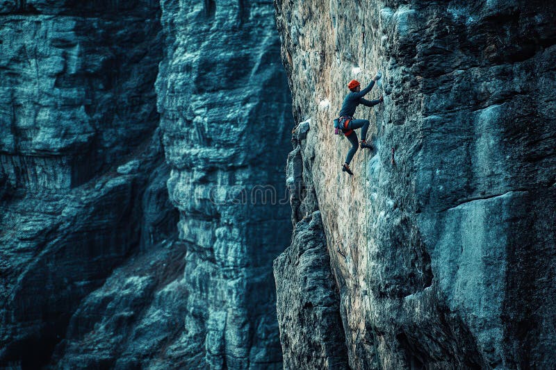 Rock Climber Ascending a Steep Cliff Face Stock Illustration ...