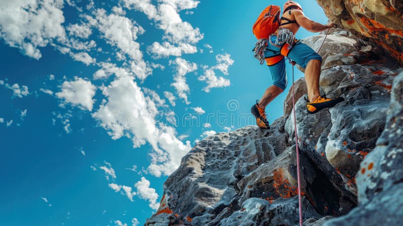 A Rock Climber Climbing the Cliff of a Mountain. Free Climbing Stock ...