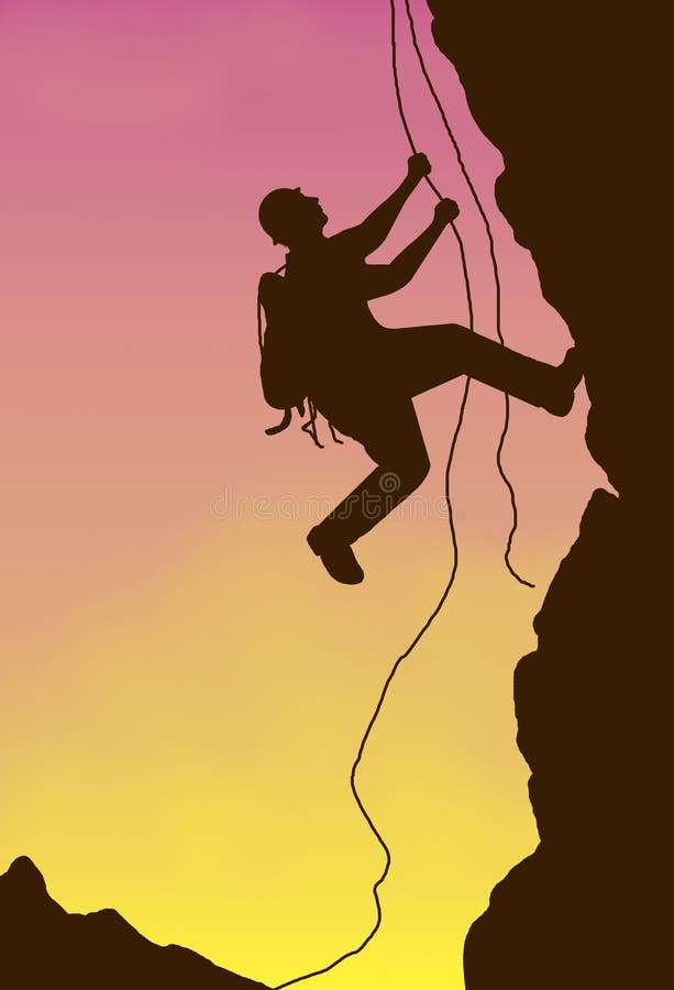 A Rock Climber Climbing a Cliff at Sunset Stock Illustration ...