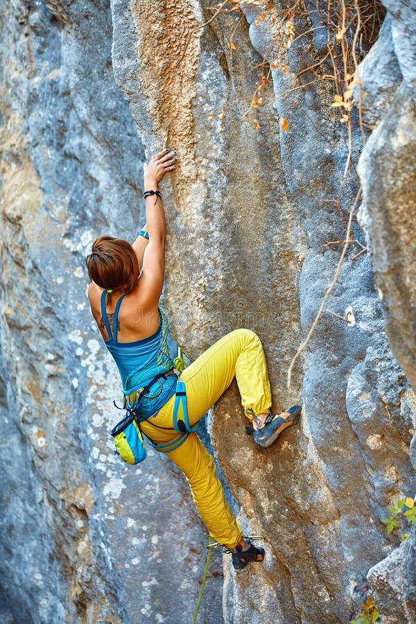 Rock Climber Climbing Up a Cliff Stock Image - Image of lead ...