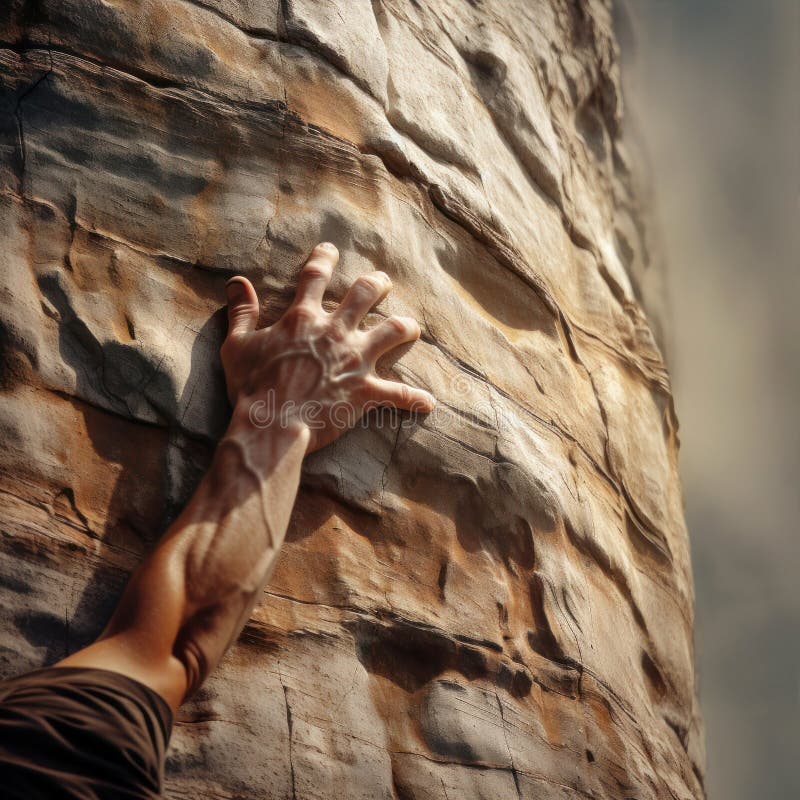 Rock Climber Climbs the Surface of a Mountain Rock at a Height Stock ...