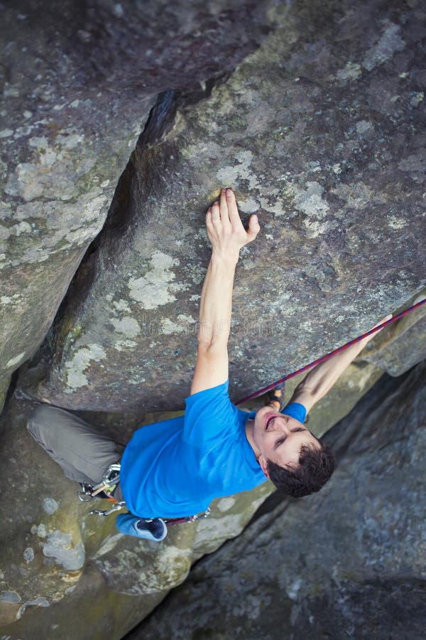 A Rock Climber Climbs Up the Mountain. Stock Image - Image of activity ...