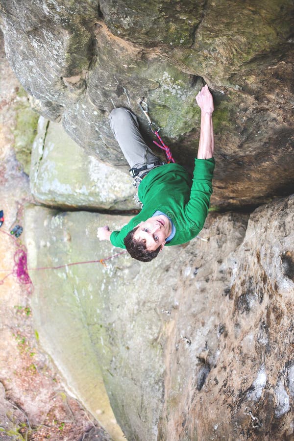A Rock Climber Climbs Up the Mountain. Stock Photo - Image of balance ...