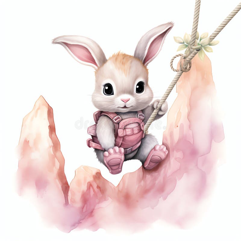 Rock Climber Cute Bunny Blue Cute Bunny Watercolor Stock Illustration ...