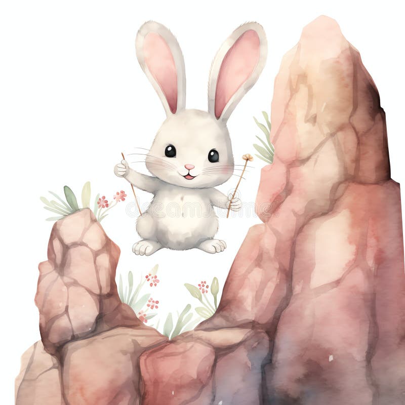 Rock Climber Cute Bunny Blue Cute Bunny Watercolor Stock Illustration ...