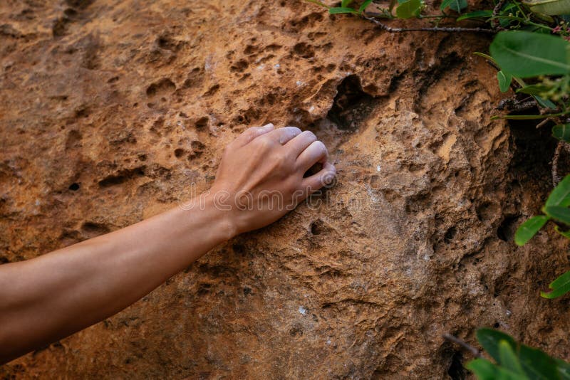 Rock Climber Climbing on Steep Cliff Stock Image - Image of hands ...