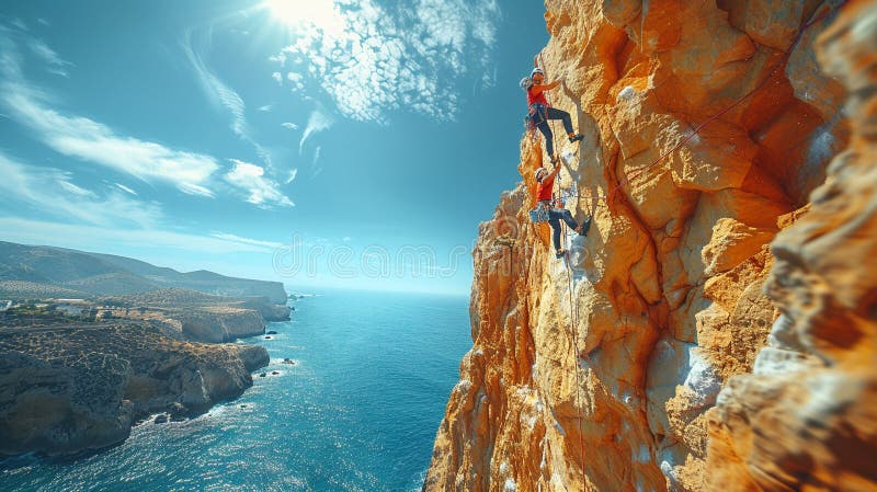 Rock Climber Reaching for the Next Hold on a Challenging Cliff Face ...