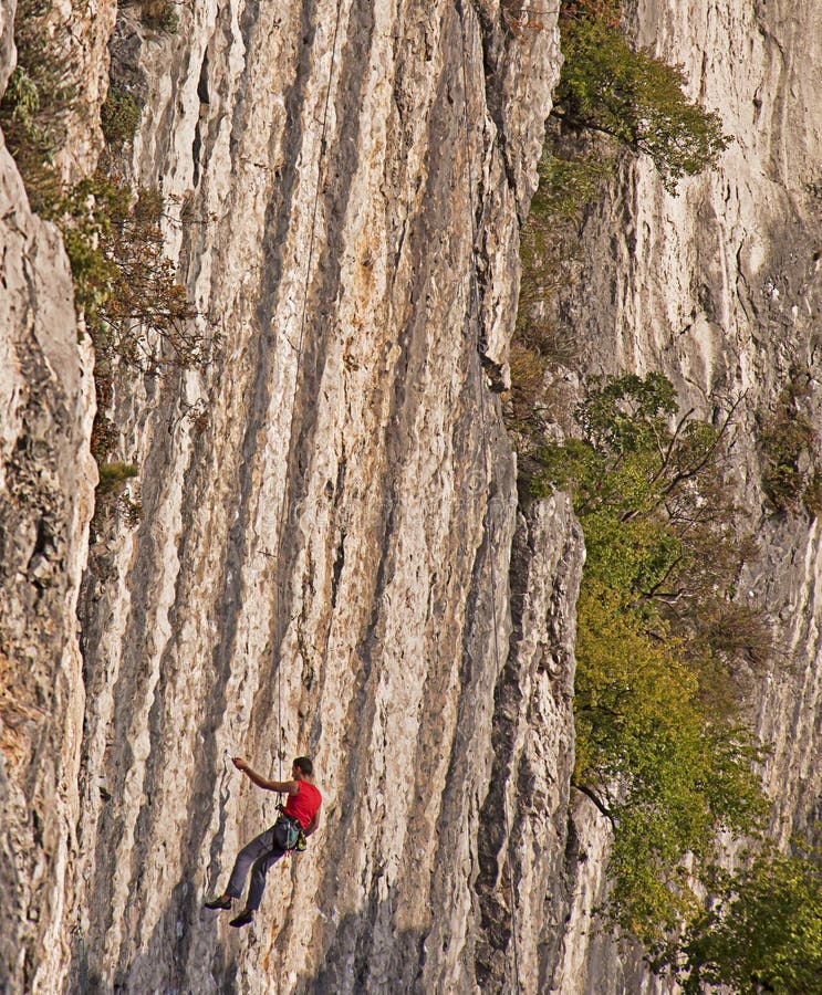 Rock Climber on Vertical Difficult Stone Wall Editorial Stock Image ...
