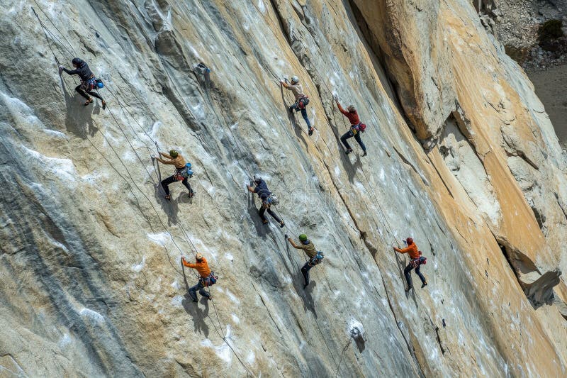 Rock Climbers Ascending a Steep Cliff Face Stock Illustration ...