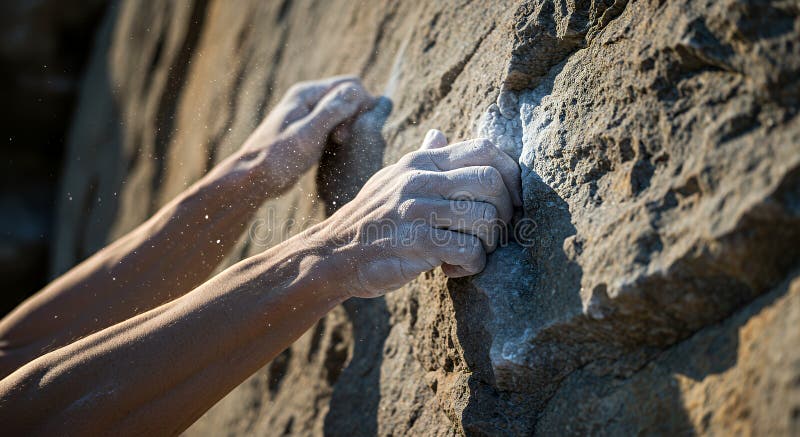 Rock Climbing Athlete Gripping Wall with Chalk for Strength and Power ...