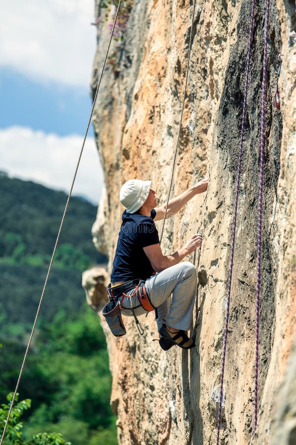 Rock climbing. stock photo. Image of recreational, action - 90878086