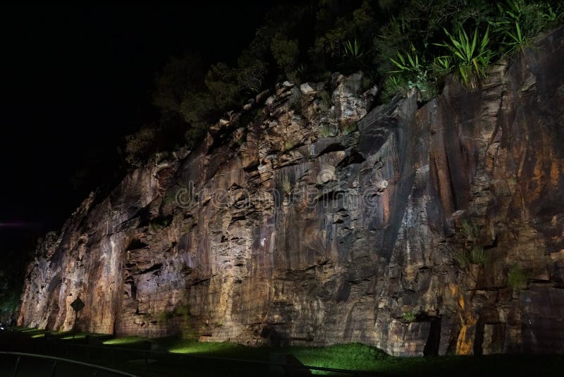 Rock Climbing Wall Lit Up by Lights at Nighttime Stock Image - Image of ...