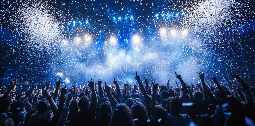 A Rock Concert with the Crowd Cheering in Front of Bright Lights. the ...